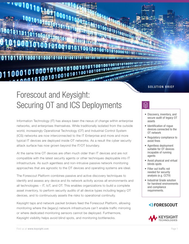 Forescout and Keysight: Securing OT and ICS Deployments PDF Asset Page | Keysight